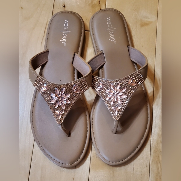 Shoes | New Westloop Tan Bejeweled Sandals 78 | Poshmark